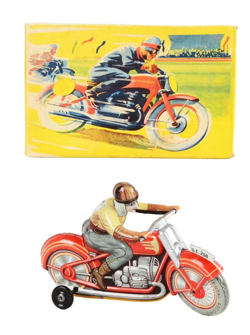 German Tin Litho Wind Up Technofix Motorcycle Toy.
