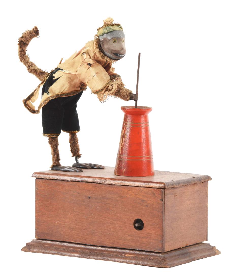 Ives Clockwork Monkey Toy Butter Churner On Wooden