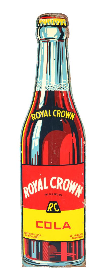 Large SS Die-Cut Royal Crown RC Cola Tin Sign.