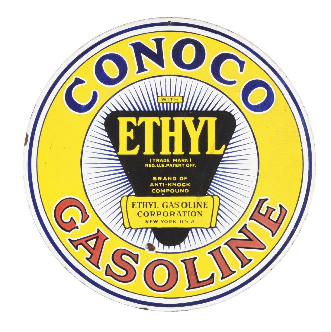 Conoco Gasoline Porcelain Sign W/ Ethyl Burst Graphic. - May 24, 2018 | Dan Morphy Auctions In Pa