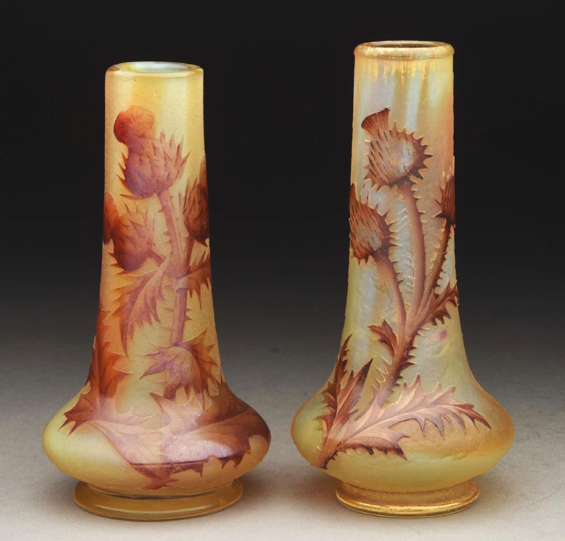 Lot of Two Daum Nancy Thistle Vases.