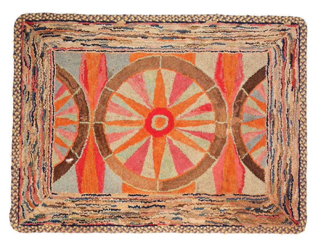 American Hooked Rug Of Compass Design.