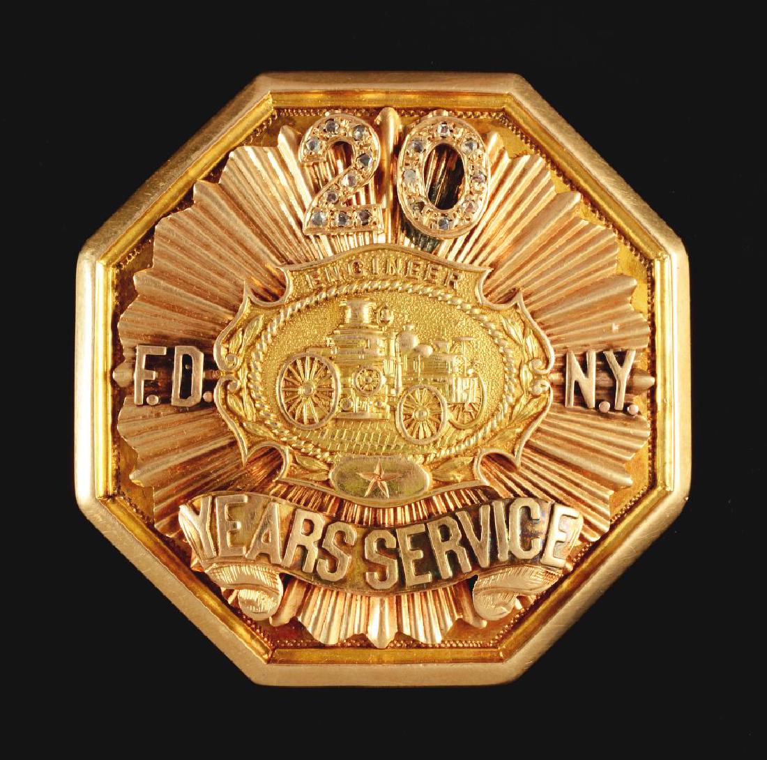 Fdny Engineer's 14k Gold 20 Year Service Badge.