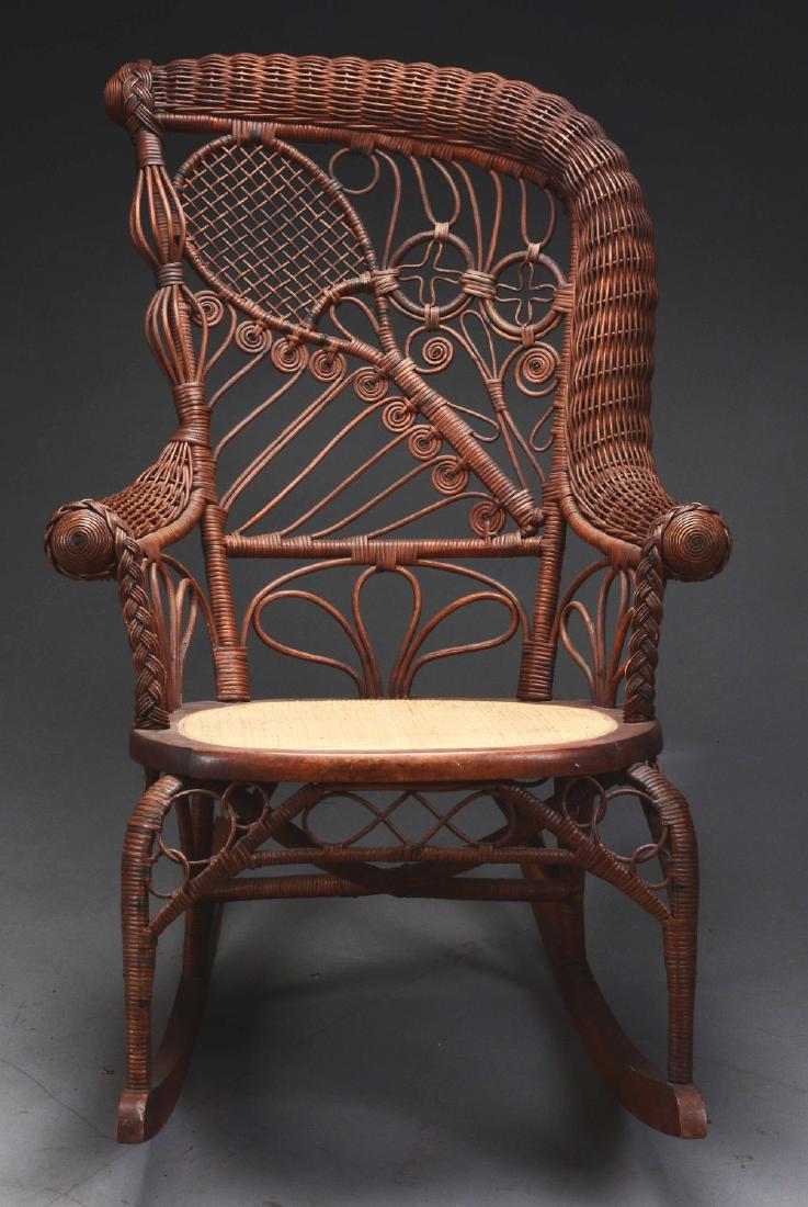 Rare & Unusual Wicker Rocking Chair with Tennis Racket