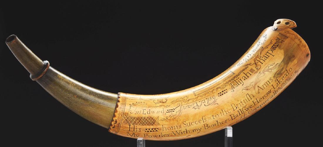 Engraved Powder Horn Of Elijah Sharp, Dated 1759, Fort