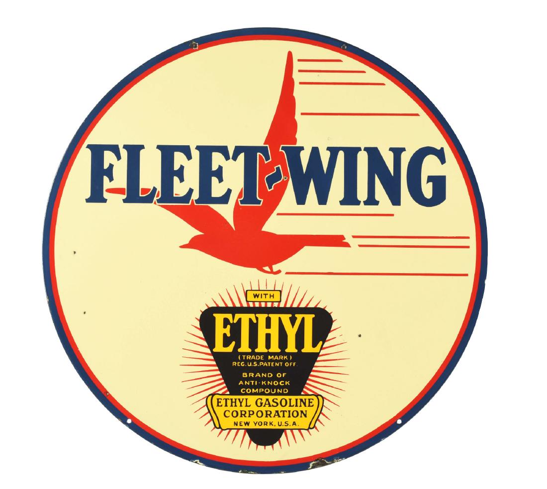 Fleet Wing Ethyl Gasoline Porcelain Curb Sign with