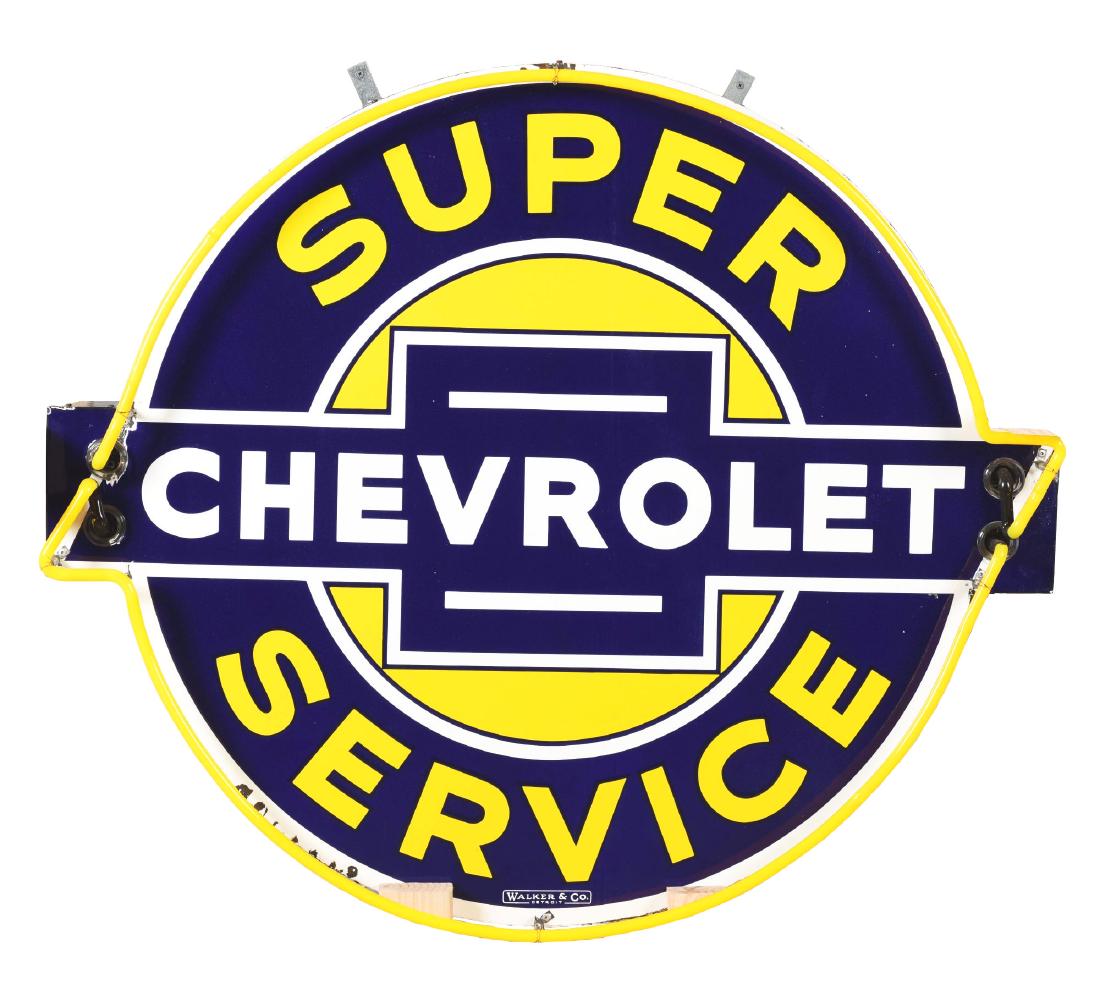 Chevrolet Super Service Porcelain Neon Sign With Metal