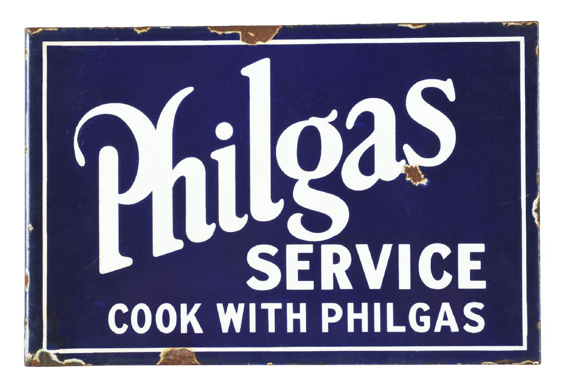 Rare Phillips 66 Philgas Service Porcelain Flange Sign.