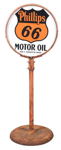 Rare Phillips 66 Motor Oil Porcelain Lollipop Curb Sign