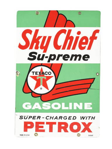Sky Chief Supreme Gasoline With Petrox Porcelain Pump