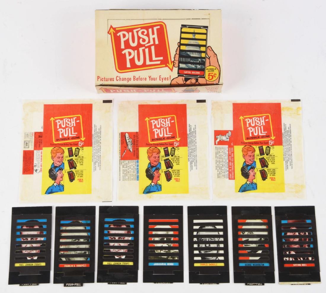 1965 Topps Push Pull Wax Box, Wrappers, & Cards.