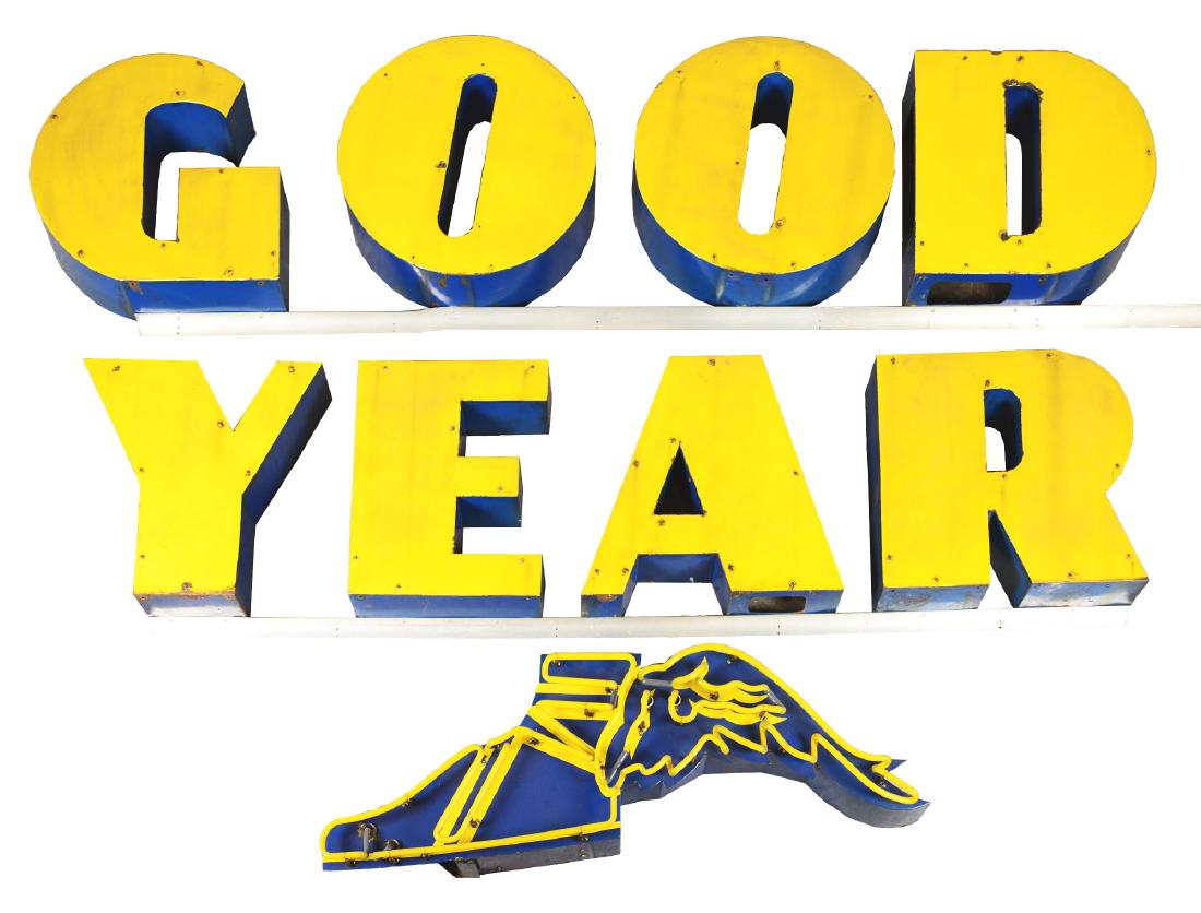 Good Year Porcelain Letter Sign With Neon.