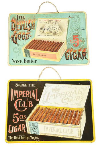 Lot Of 2: Embossed Tin Cigar Advertising Signs.