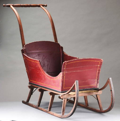 Victorian Child Push Sleigh With Handle.