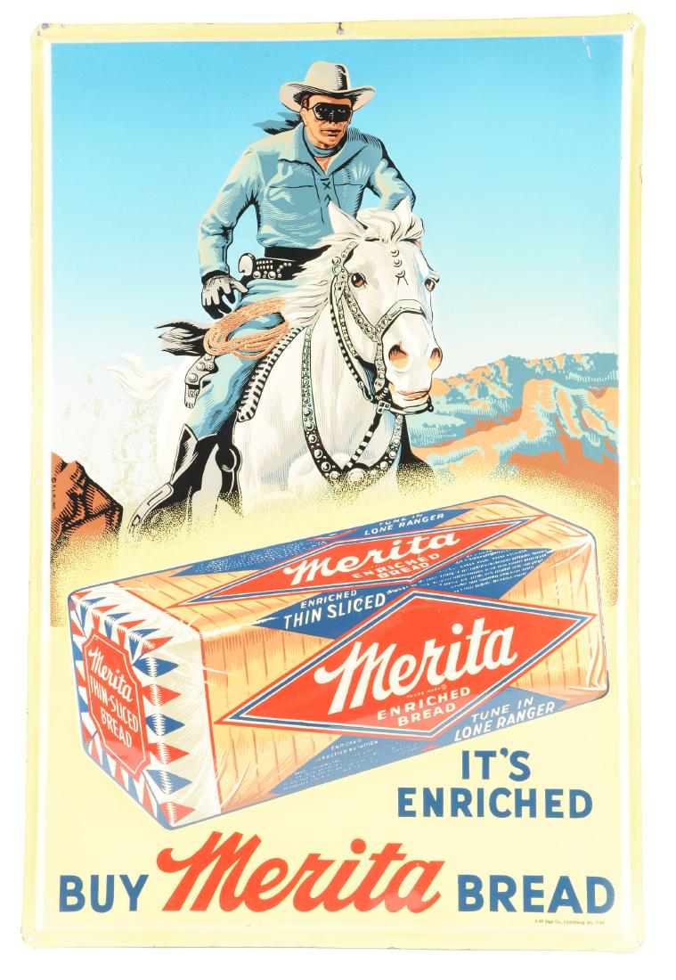Merita Bread Tin Embossed Sign with Lone Ranger.
