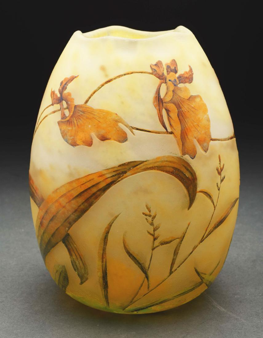 Daum Cameo and Enameled Egg Vase.