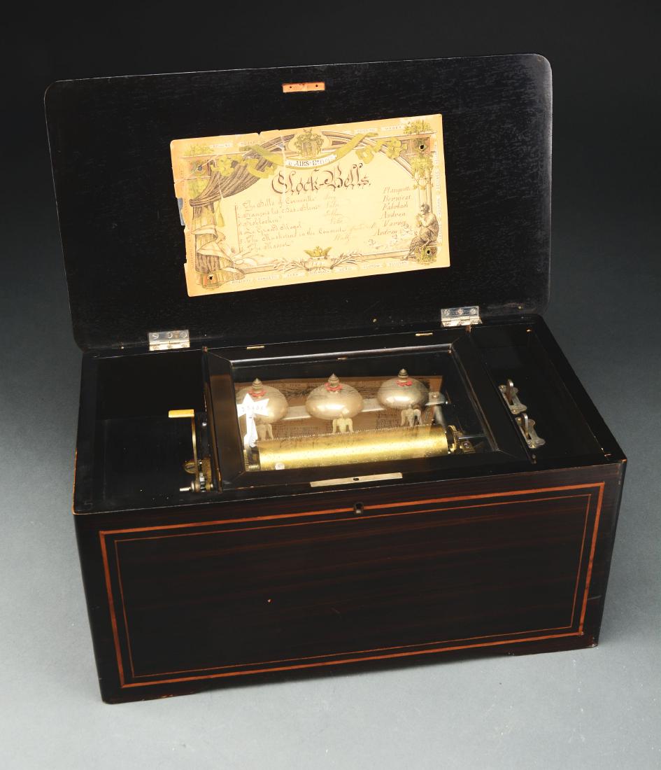 Six Tune Cylinder Music Box with Three Bells.