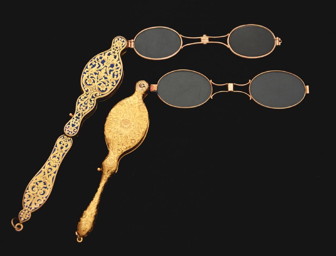 Lot of 2: Gold Lorgnette Opera Glasses.