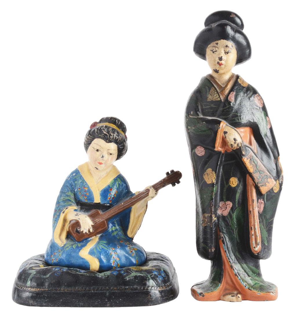 Lot of 2: Cast Iron Geisha Girl Doorstops.