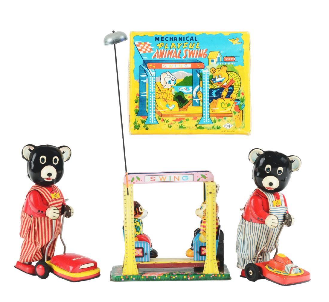 Lot of 3: Tin Litho Wind Up Bear Toys.