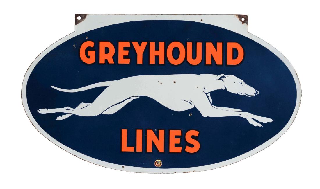 Greyhound Bus Lines Porcelain Sign With Dog Graphic.