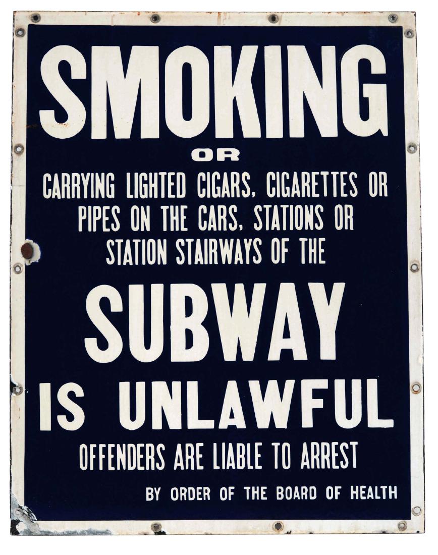 No Smoking Porcelain Subway Sign.
