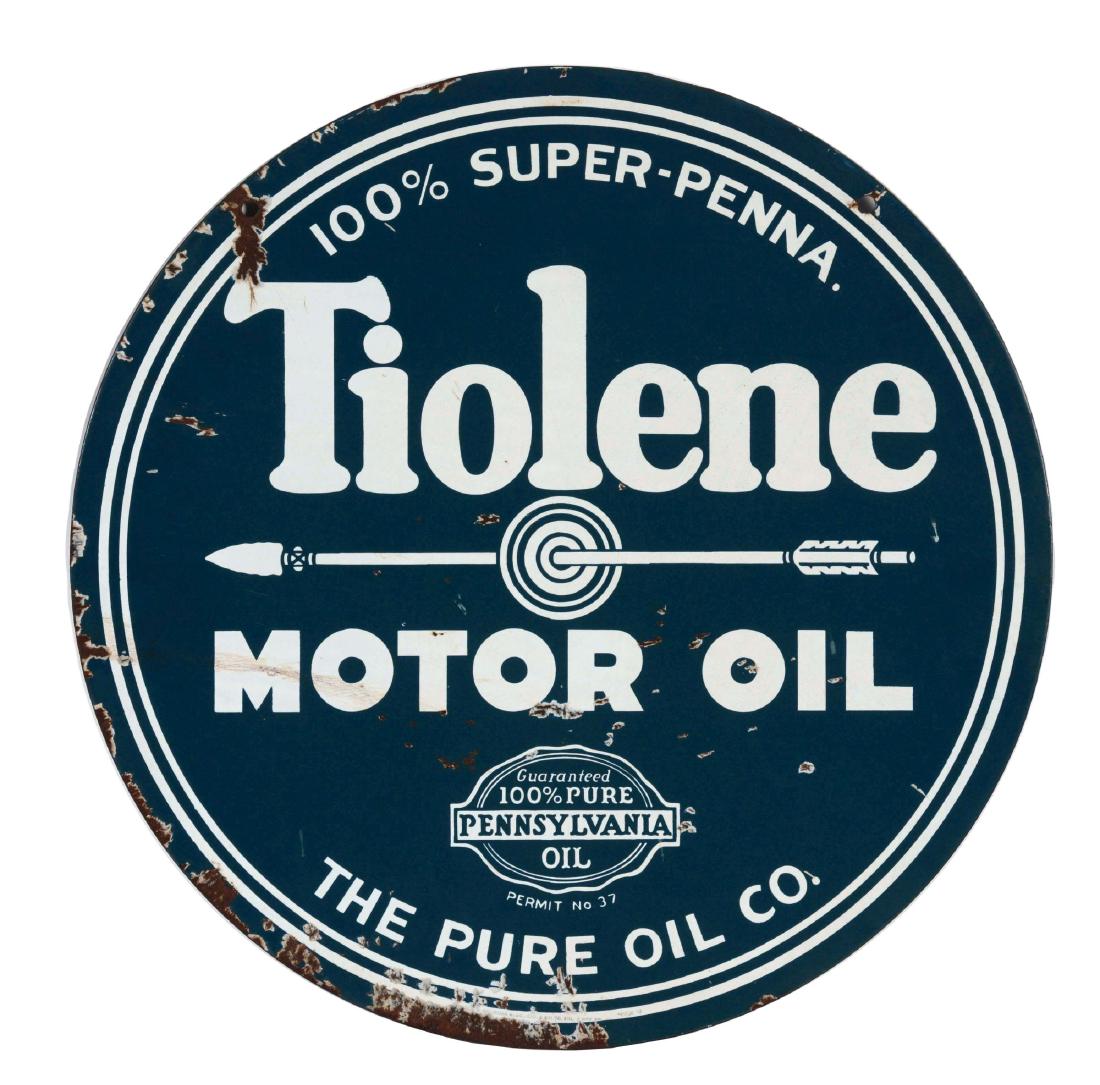 Pure Tiolene Motor Oil Porcelain Curb Sign.