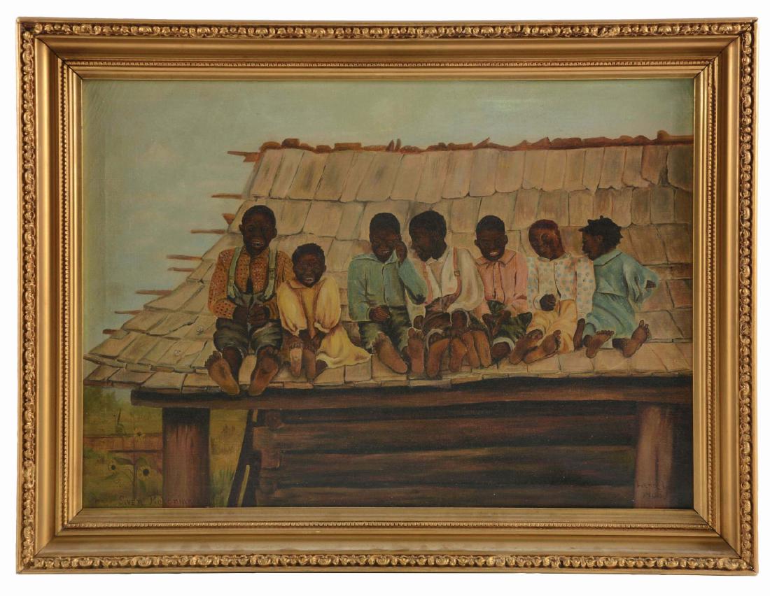 Seven Pickaninnies Kids On Roof Painting By Lena L.