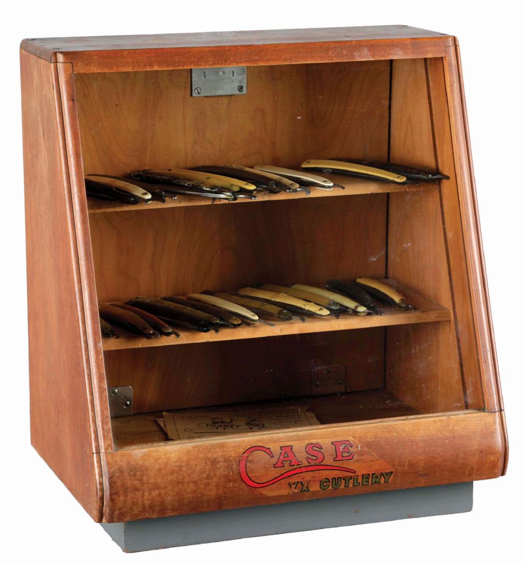 Case Cutlery Display With Straight Razors.