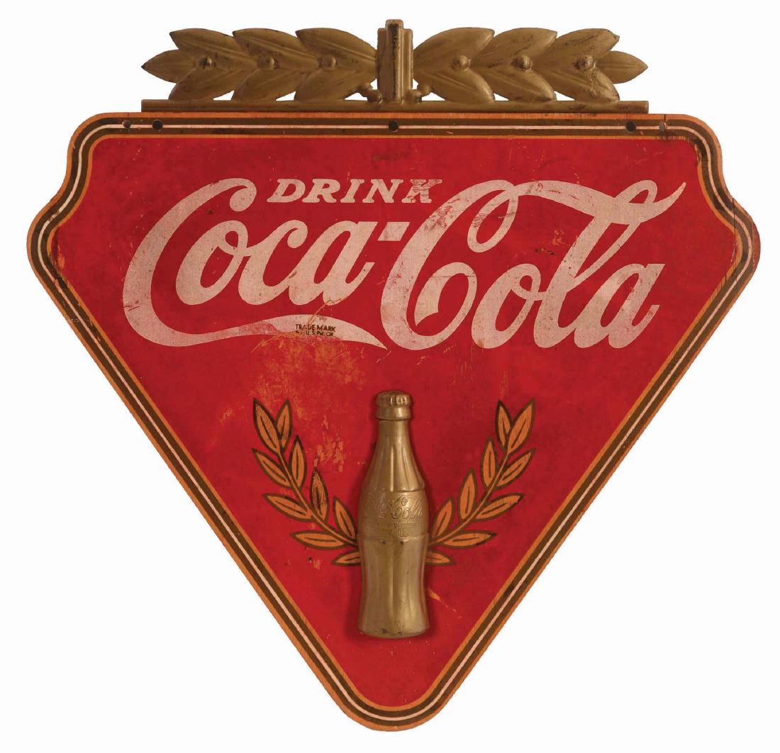 Rare 1930's Coca-Cola Wooden & Metal Triangle.