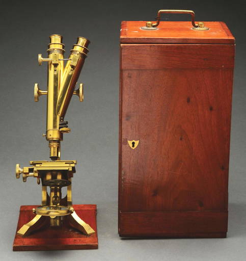 Medical Binocular Brass Microscope By T.w. Watson.