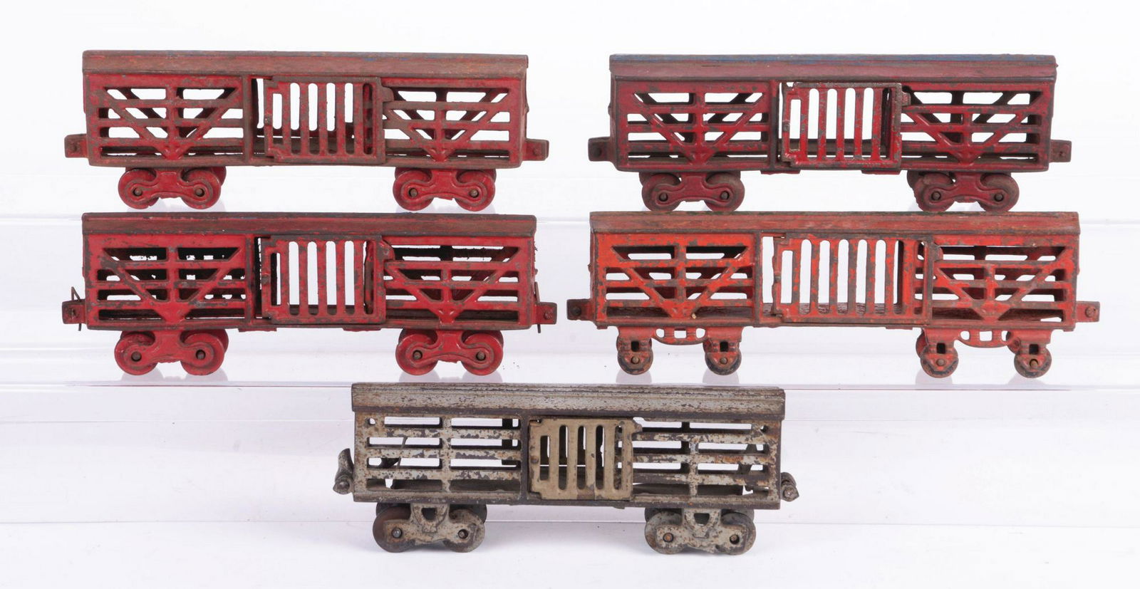 Lot Of Five: Cast Iron Floor Train Cattle Cars.