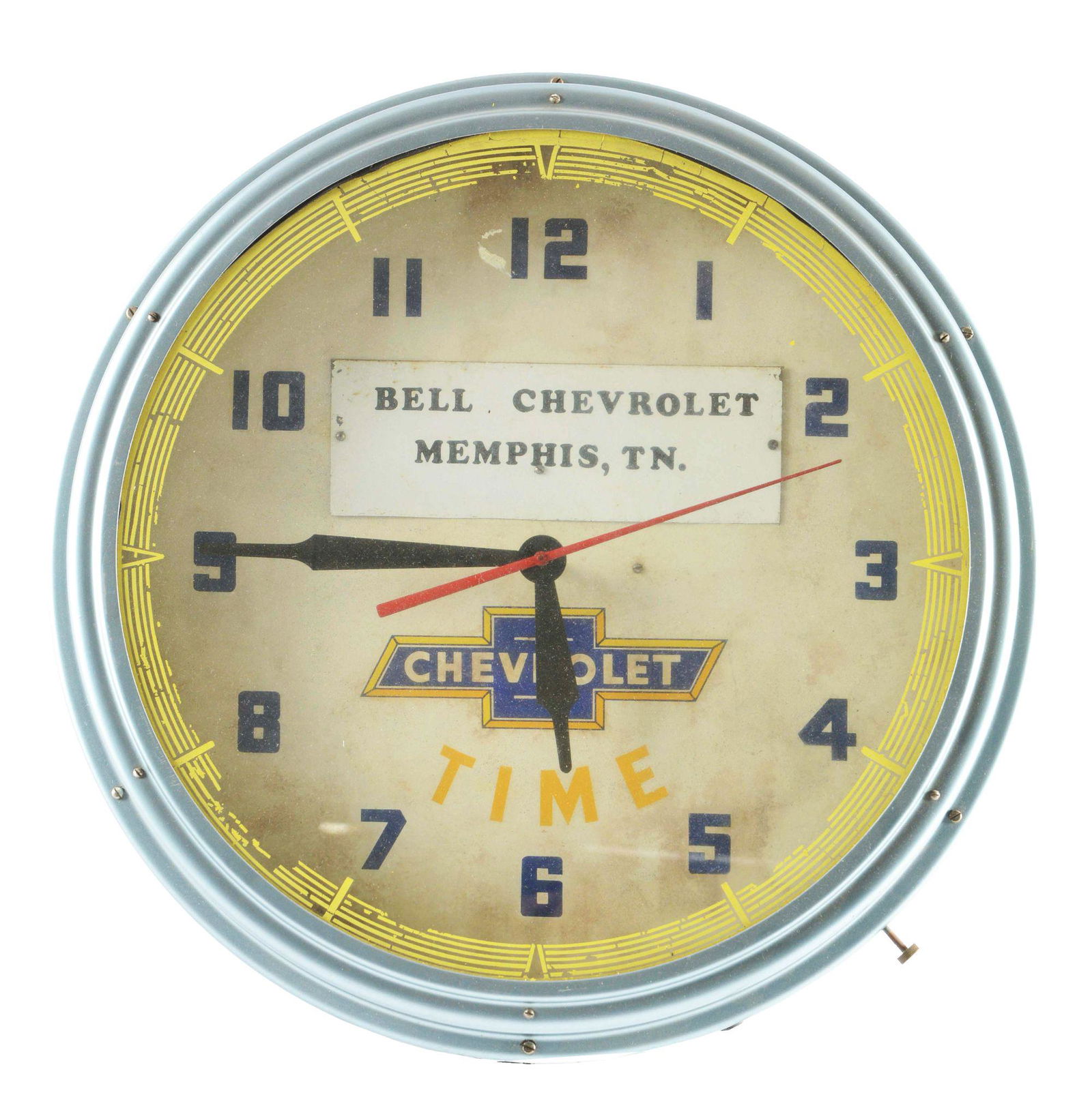 Lackner Neon Clock For Bell Chevrolet.