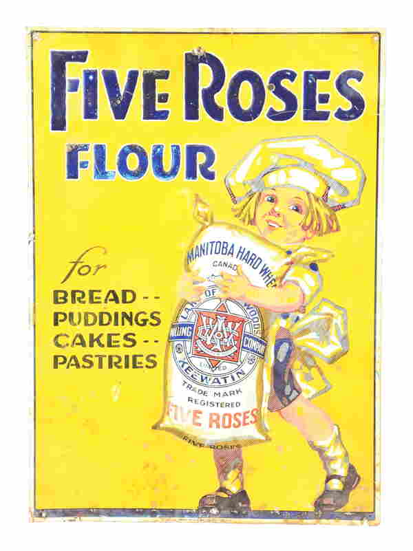 Rare Five Roses Flour Embossed Tin Sign W/ Girl & Flour - Oct 06, 2019 ...