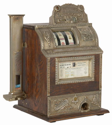 5¢ Mills Ok Gum Trade Stimulator With Side Vendor.