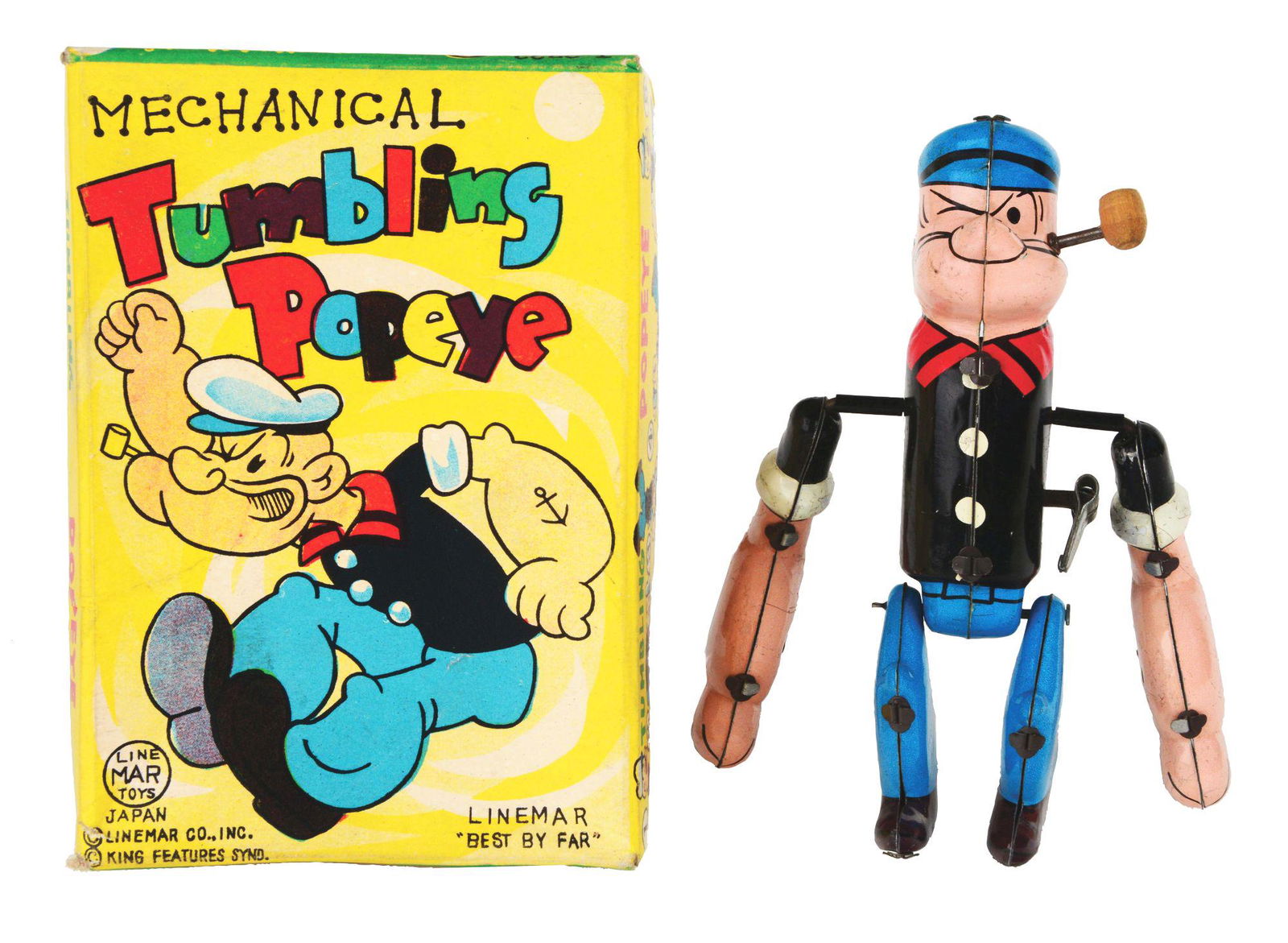 Linemar Tin Litho Wind Up Tumbling Popeye Toy In