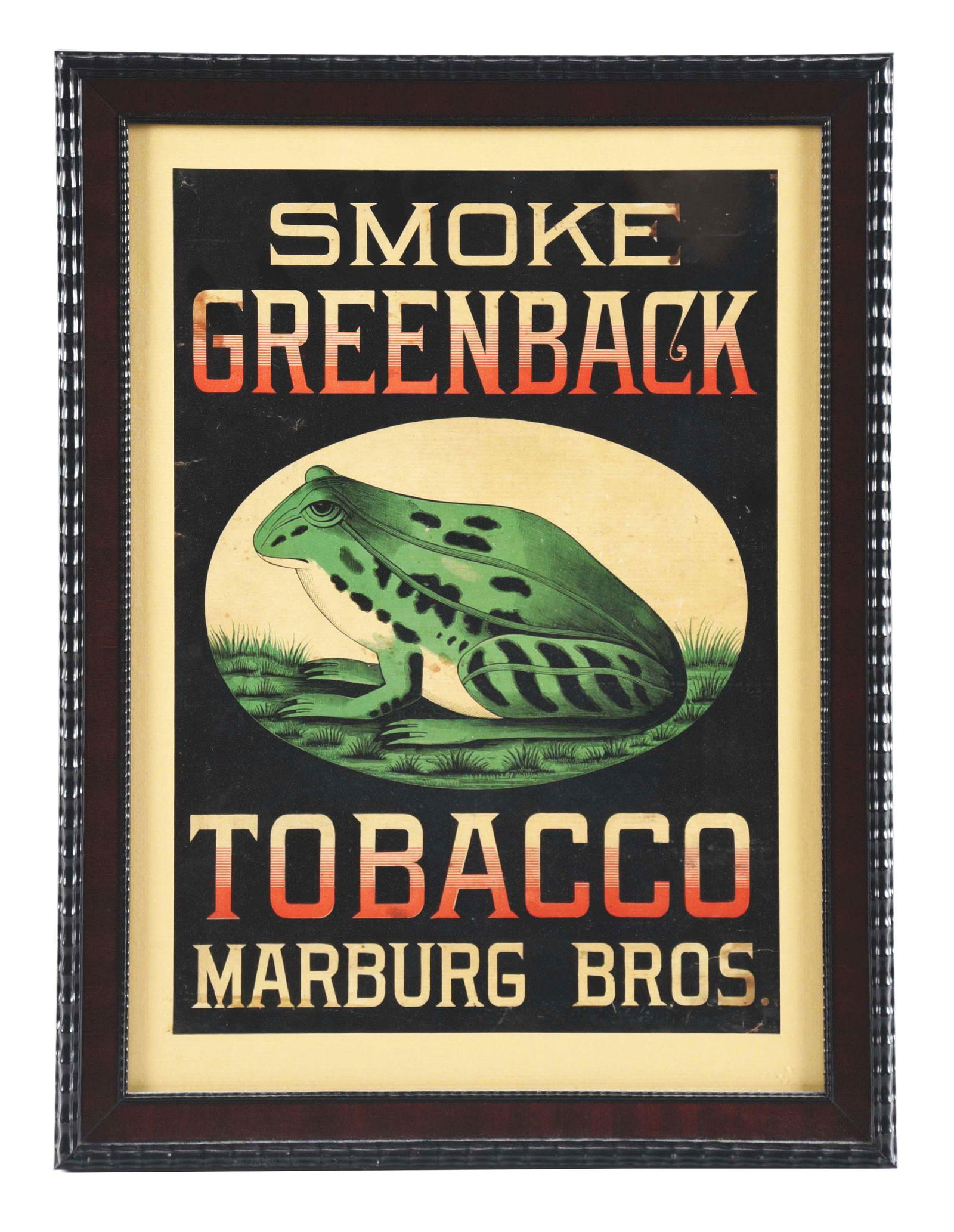 For Auction: MARBURG BROS. SMOKE GREENBACK TOBACCO PAPER SIGN. (#1544 ...