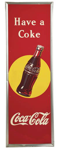 Embossed Aluminum Coca Cola Vertical Sign.