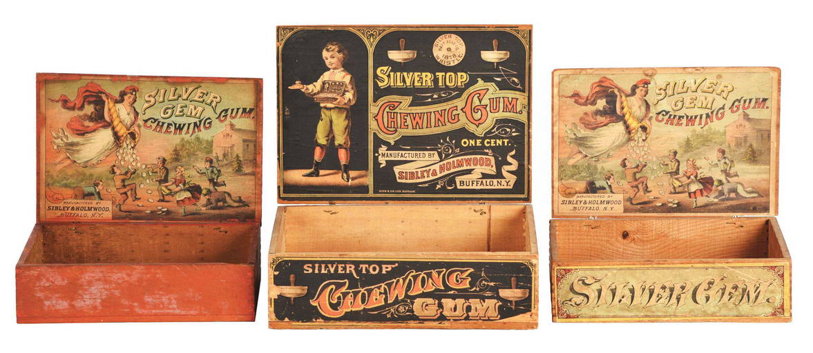 Lot Of 3: Early Chewing Gum Display Boxes.