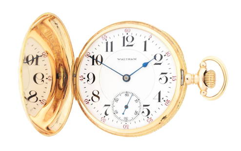 14k Gold Waltham Crescent St. H/c Pocket Watch, Circa