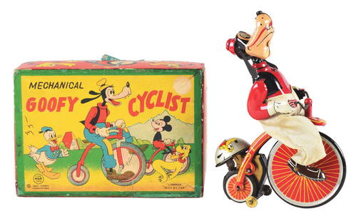 Linemar Tin Windup Goofy Cyclist W/ Box
