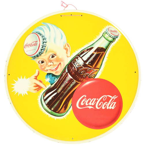 Round Sprite Boy Tin Coca Cola Advertising Sign.