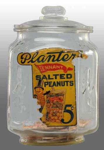 Planters Peanut 8 Sided Jar With Lid & Label.