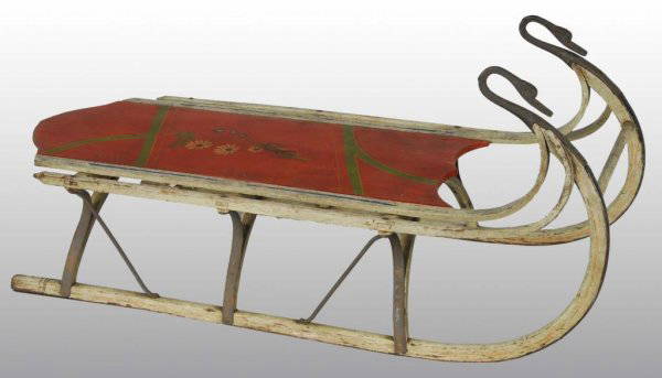 Painted Wooden Sled With Swan Heads.