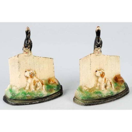 Cast Iron Dog & Cat On Fence Bookends.