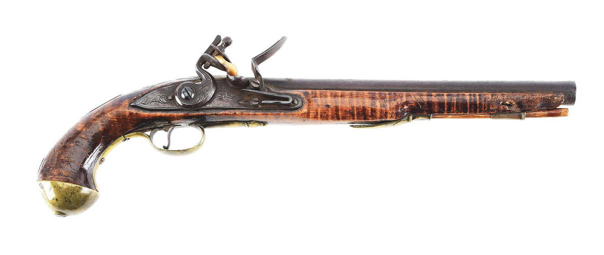(a) Large Tiger Maple Stocked Flintlock Pistol With