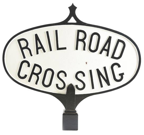 Two Sided Oval "railroad Crossing" Cast Iron Sign.