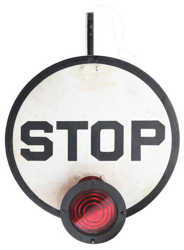 Two Sided Magnetic Flagman Porcelain Stop Sign.