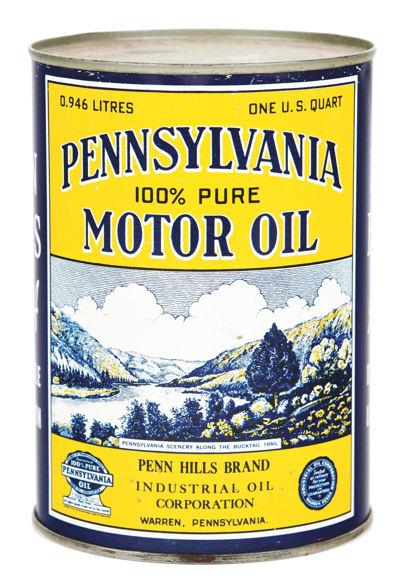 Penn Hills Pennsylvania Motor Oil One Quart Can.