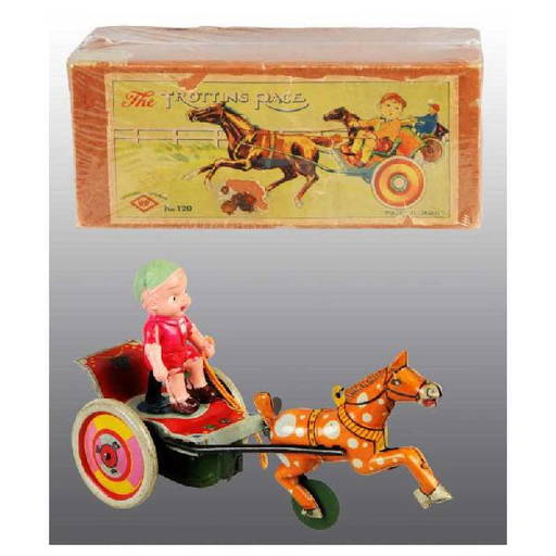Tin & Celluloid Trotting Race Wind Up Toy.
